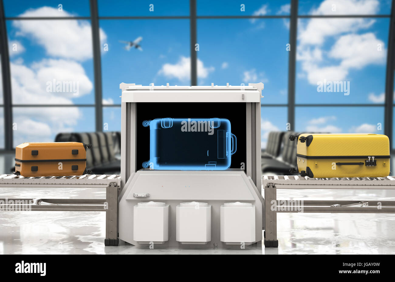 3d rendering luggage scanner in airport Stock Photo - Alamy