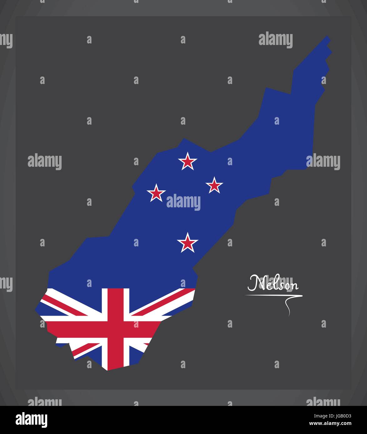 Nelson New Zealand map with national flag illustration Stock Vector ...