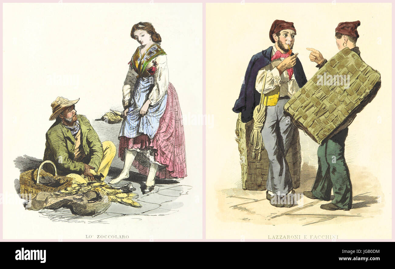 Double illustration of Neapolitan people. Created by Duclere, Fusaro ...
