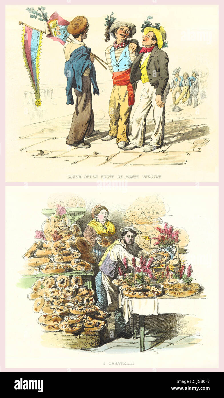 Double old illustration of Neapolitan people. By Duclere, Fusaro F ...