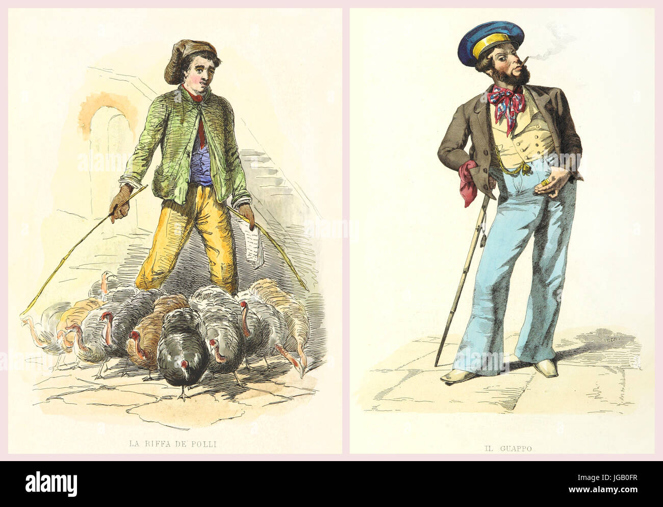 Double illustration of Neapolitan people. Duclere, Cucinotta, Palizzi ...