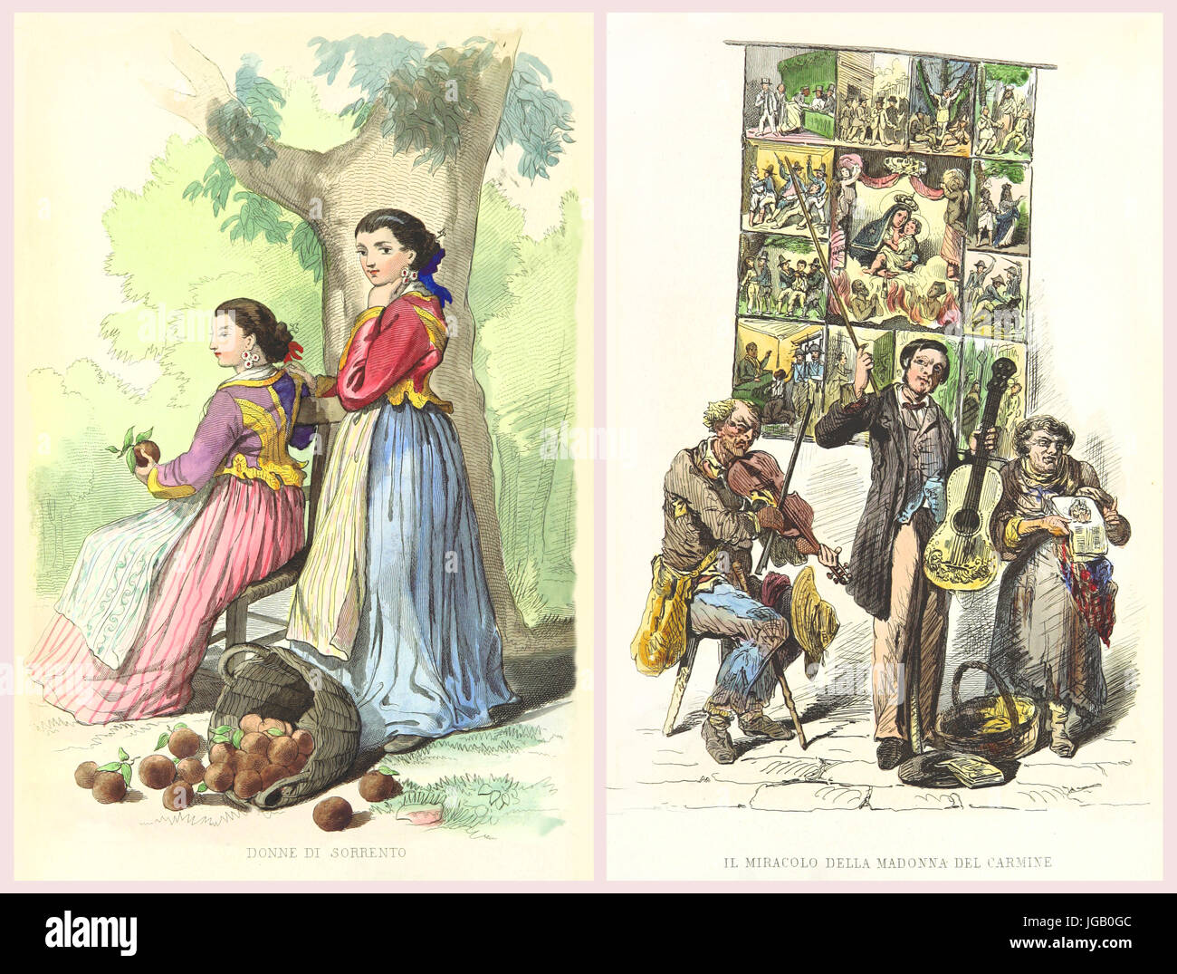 Double old illustration of Neapolitan people. By Duclere, Palizzi ...