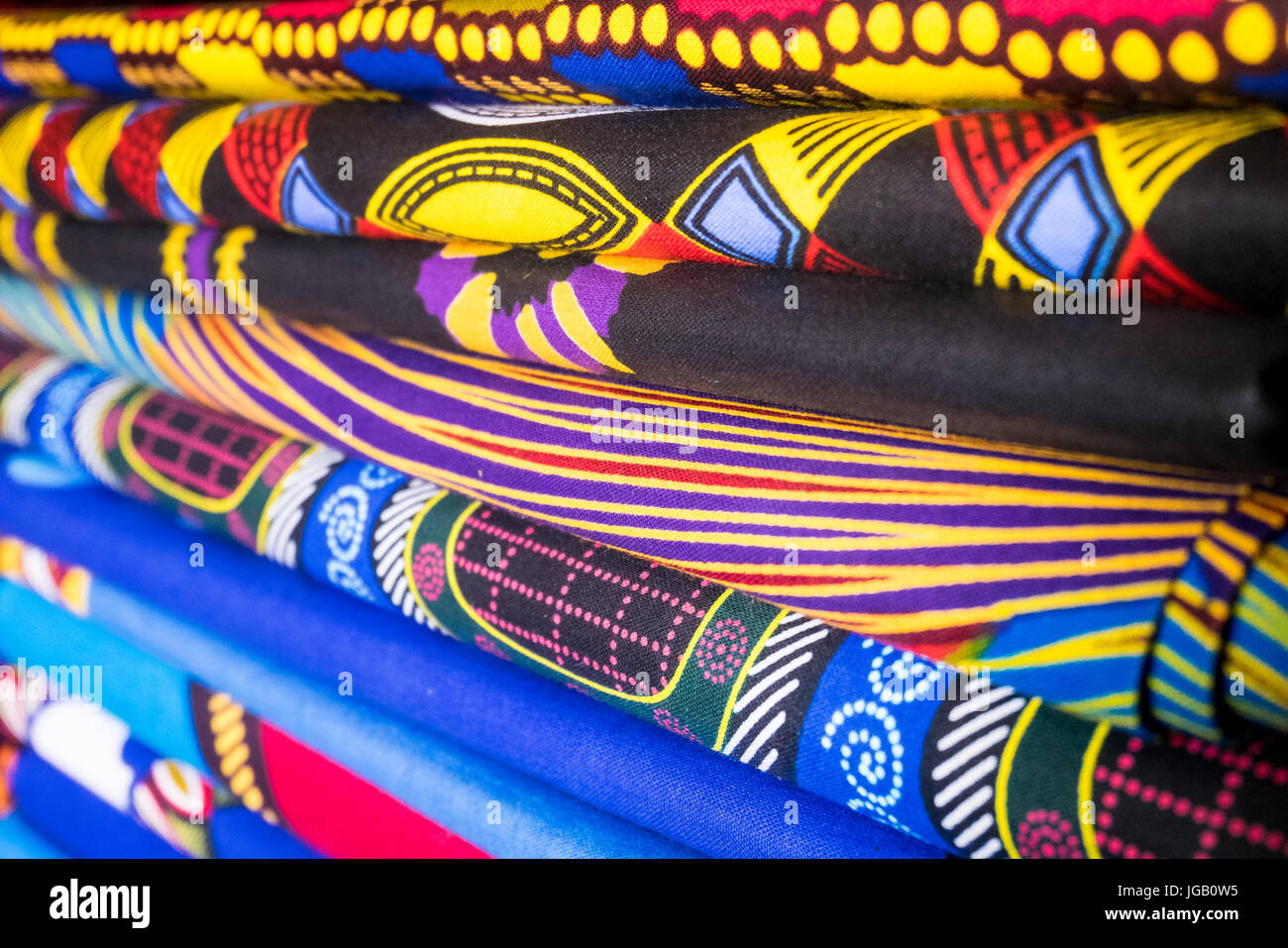 Colorful african fabrics in a shop Stock Photo - Alamy