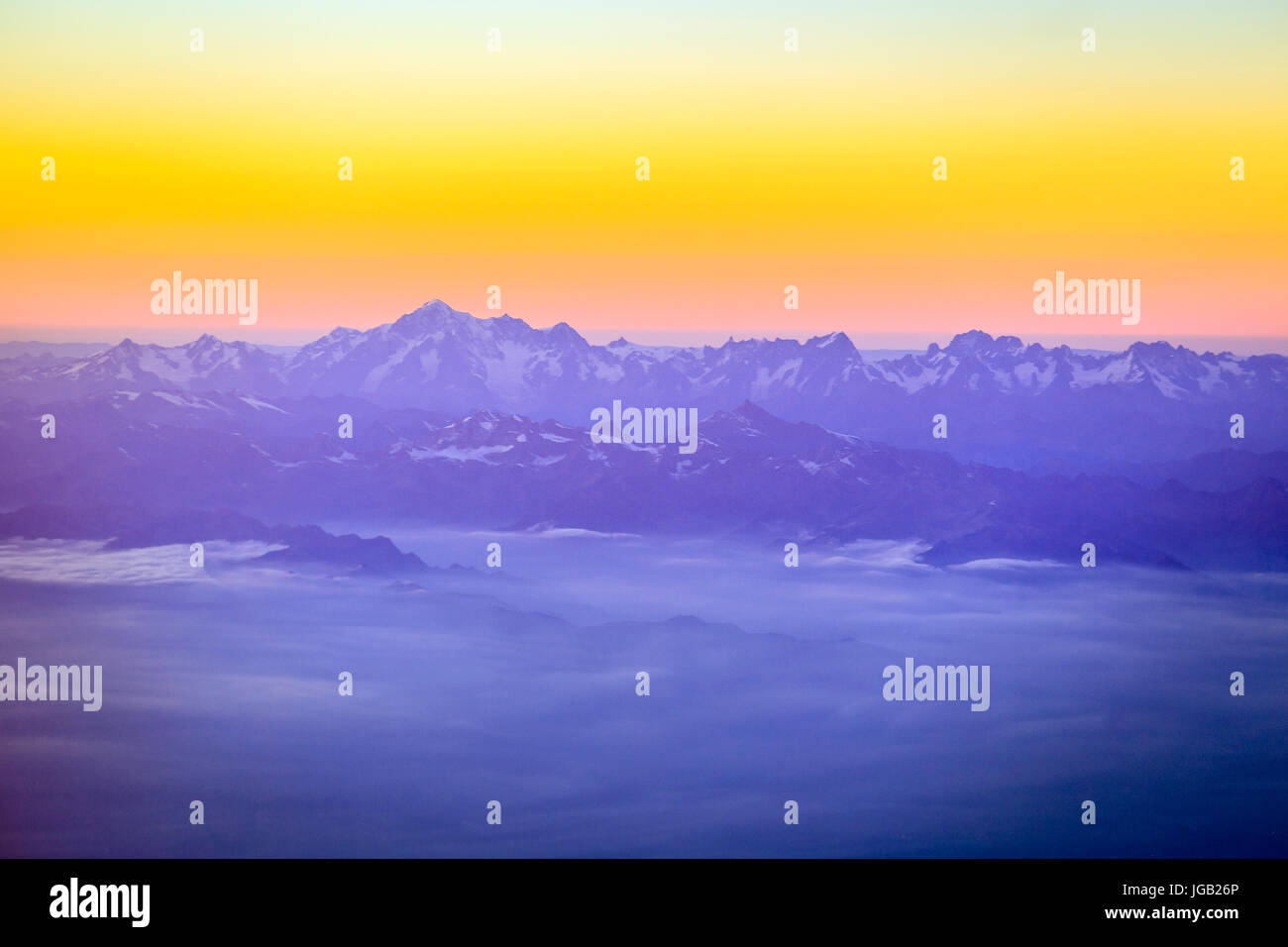 Mont Blanc in mountain range of Alps is the highest peak of Europe ...