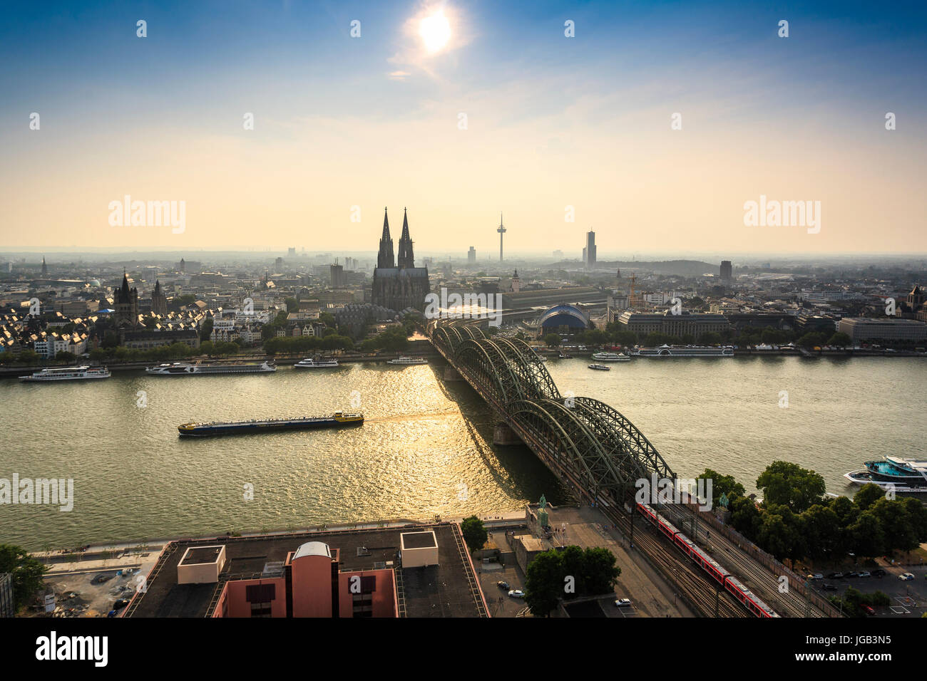 Koln cityscape with cathedral and steel bridge, Germany, Europe Stock ...