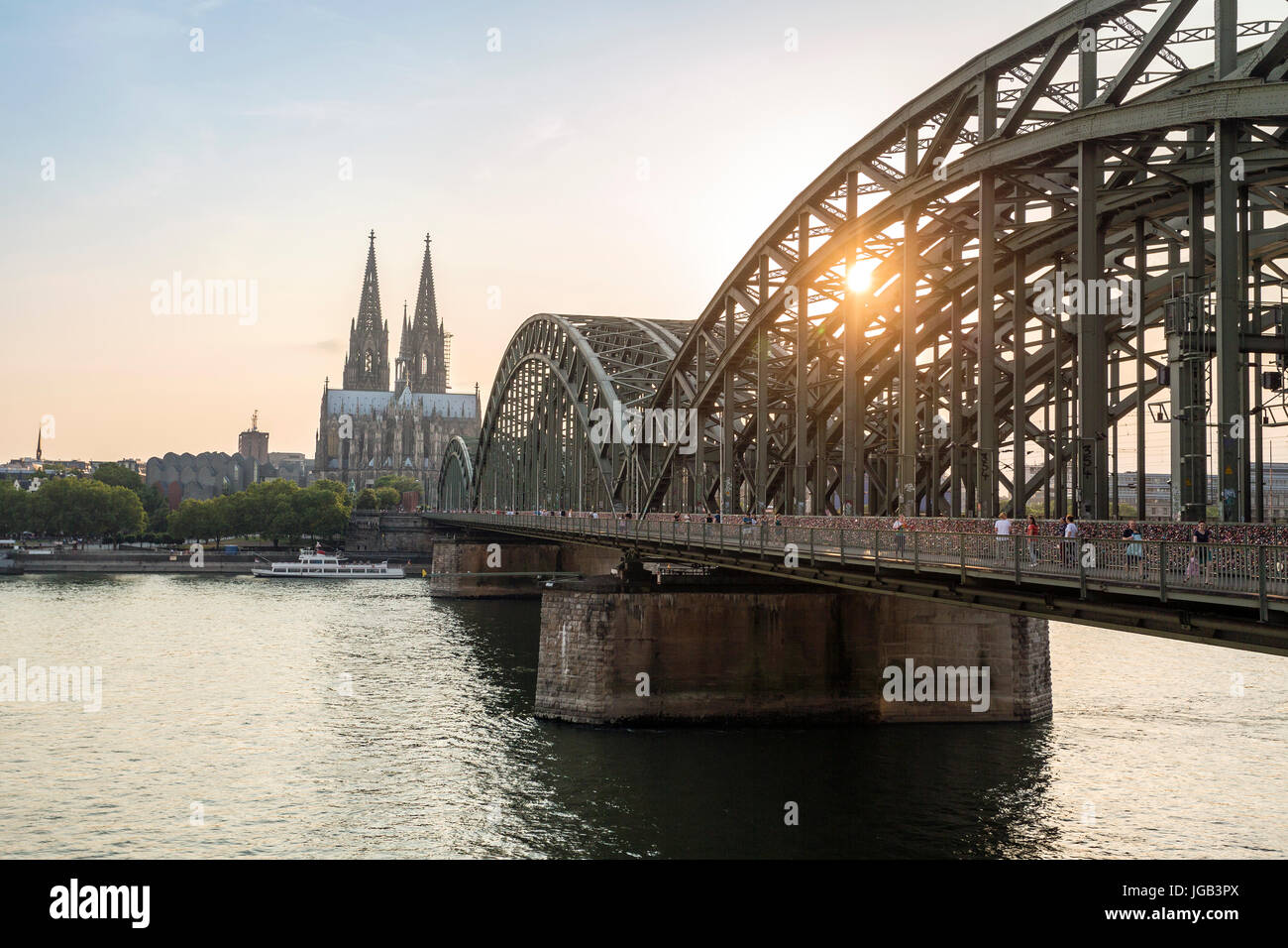 Koln cityscape with cathedral and steel bridge, Germany, Europe Stock ...