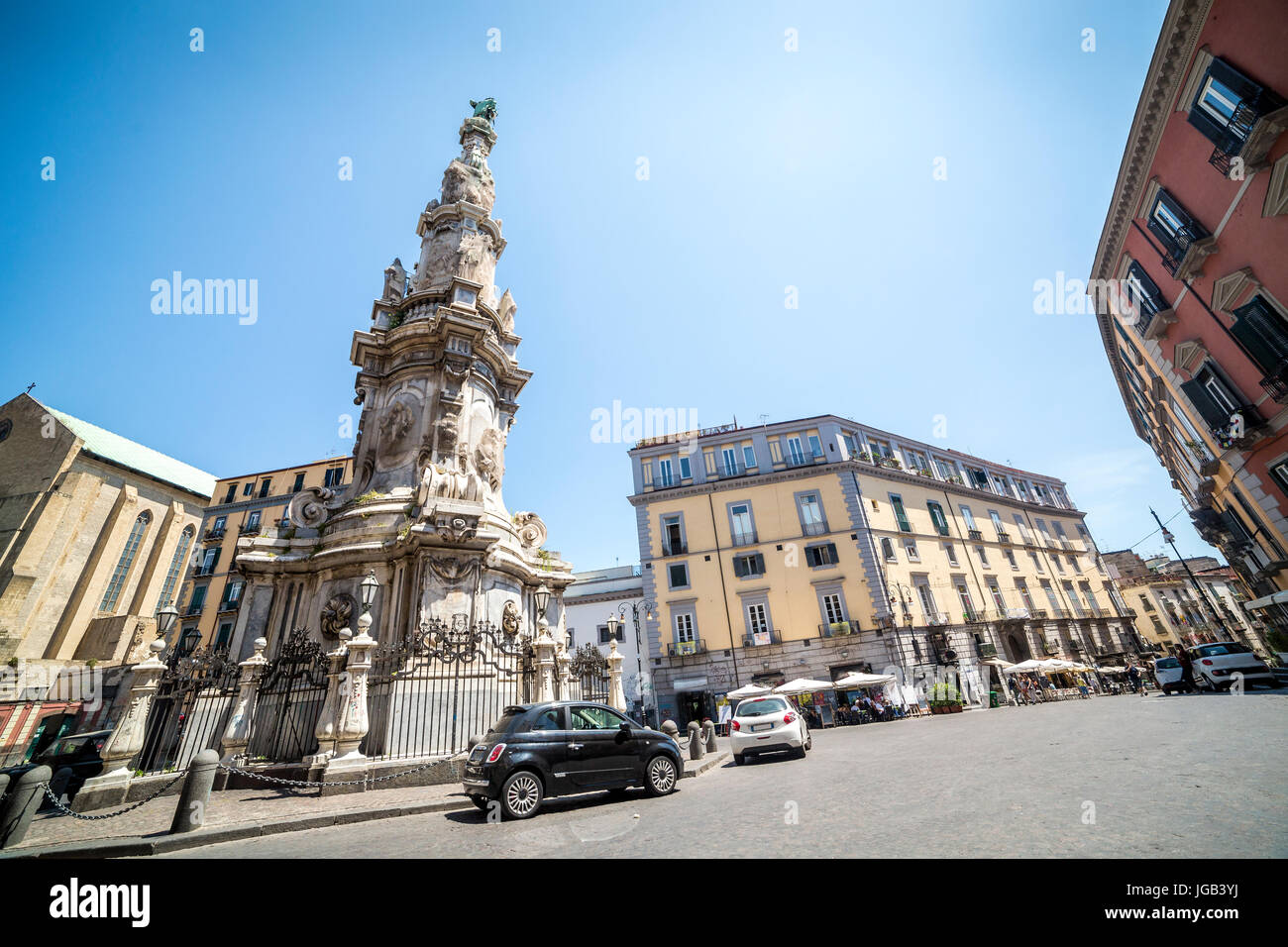 Neapolitan square with a monument in the center, Italy, Europe Stock ...