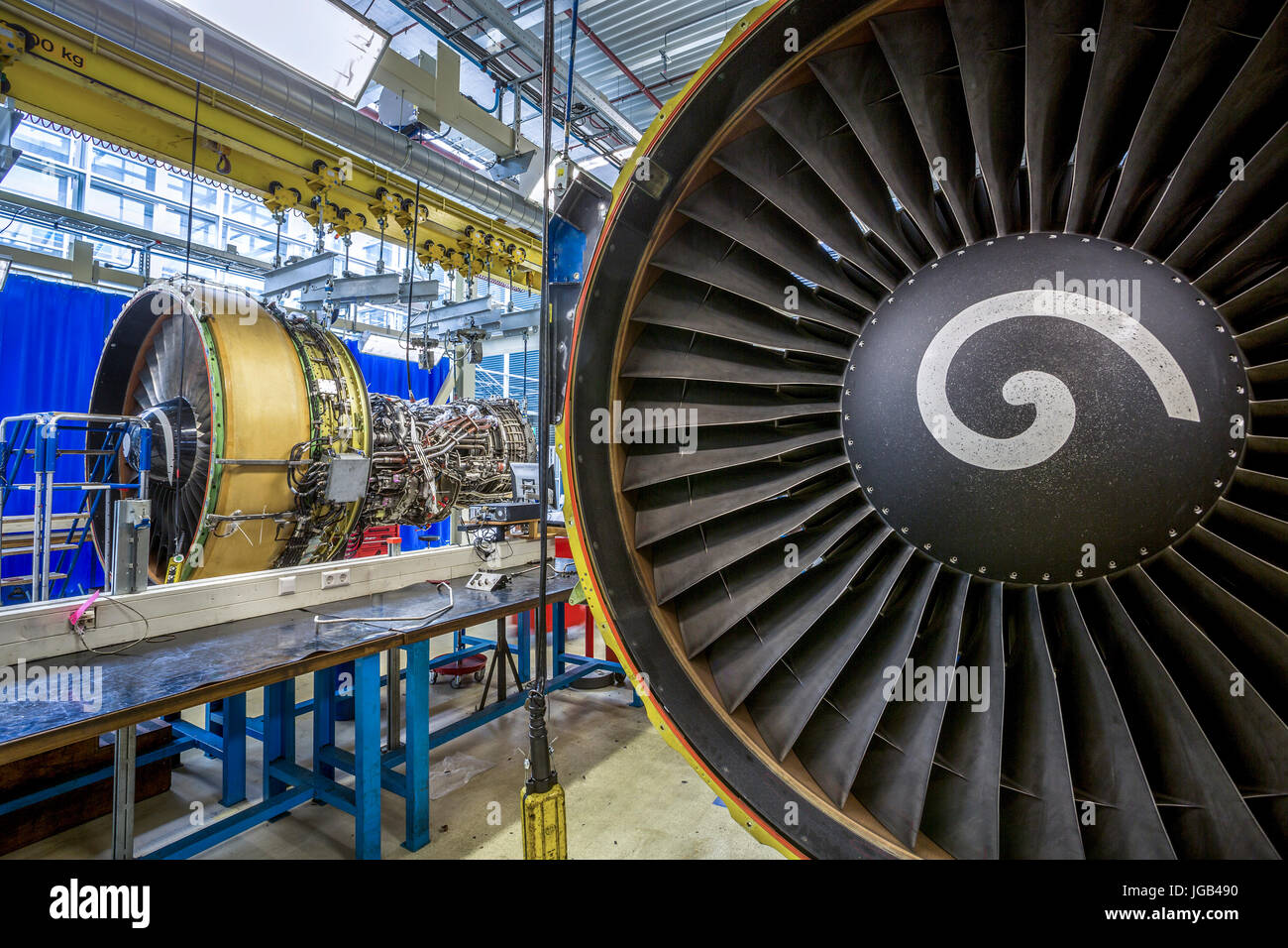 An airplane engine during maintenance in a warehouse Stock Photo - Alamy