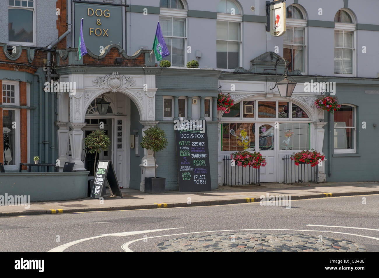 4th July 2017. Shops in Wimbledon decorated for Wimbledon tennis ...