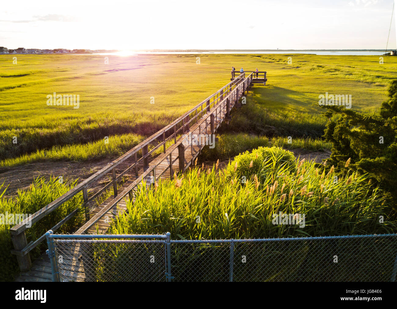 Wooden bridge over a swamp in Wildwood New Jersey, aerial view Stock ...