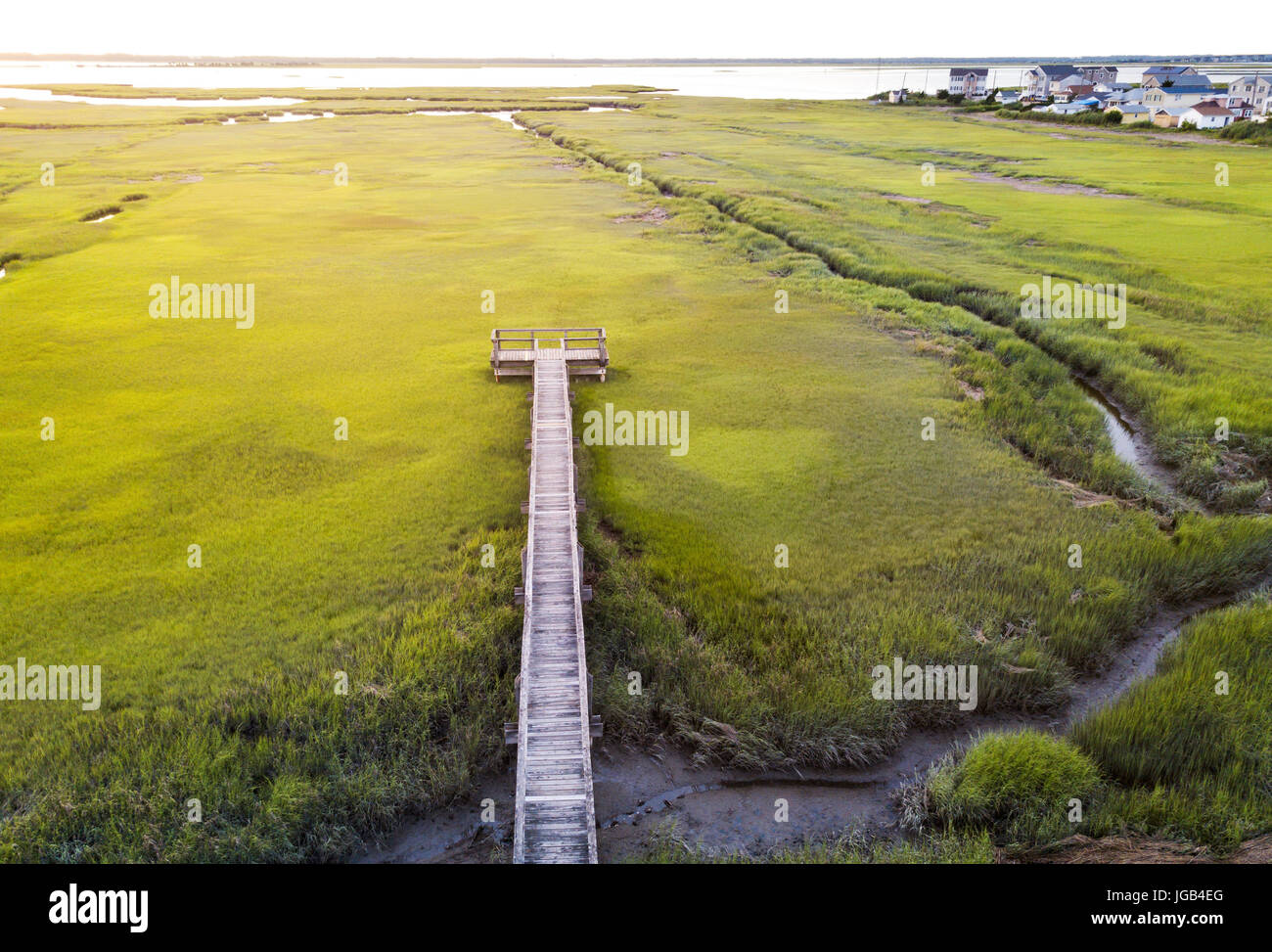 Wooden bridge over a swamp aerial view Stock Photo - Alamy