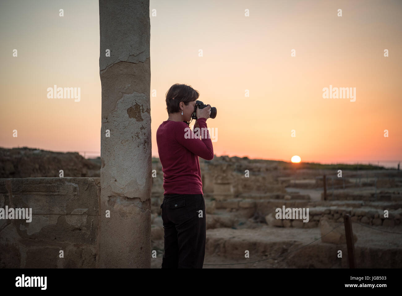 Photographing ruins at sunset, Paphos Archaeological Park, Republic of ...