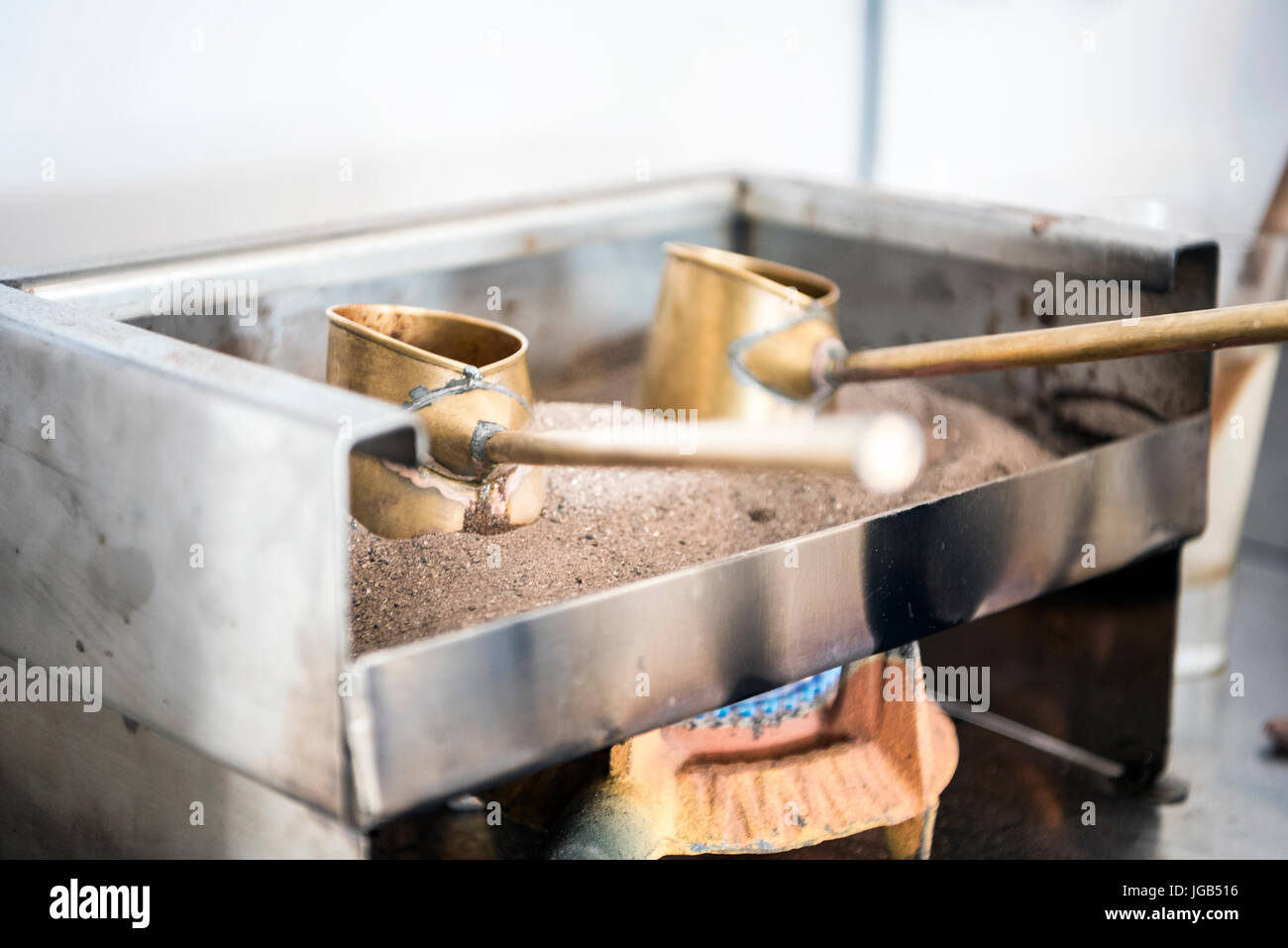 Two cute pots to prepare Turkish coffee, Cyprus Stock Photo - Alamy