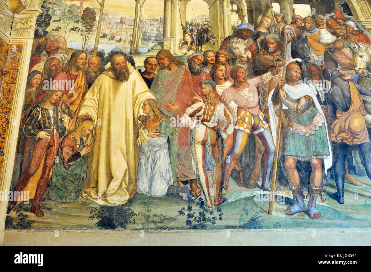 Renaissance frescos, st Benedict life, painting by Il Sodoma, South ...