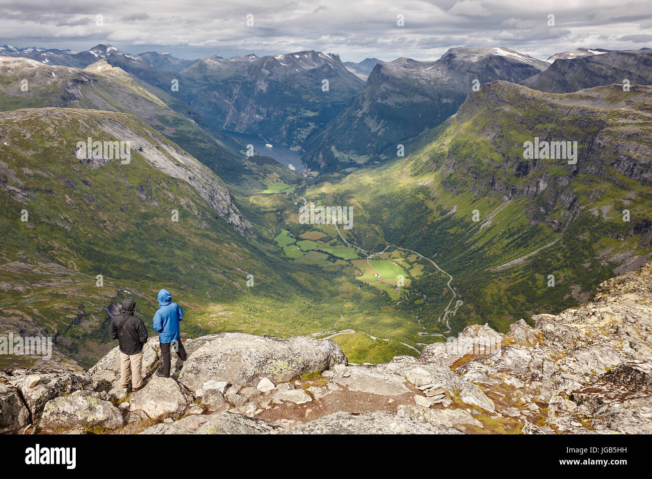 Hikers. Norwegian rocky mountain landscape. Norway highlight ...