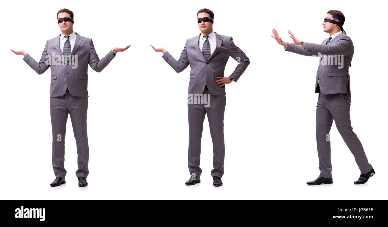 Blindfolded businessman isolated on white Stock Photo - Alamy