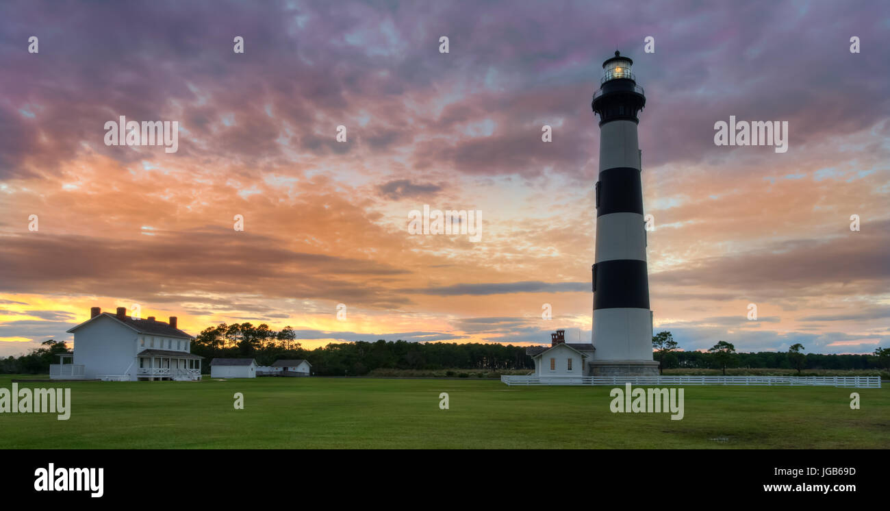 Sunset With Lighthouse In North Carolina