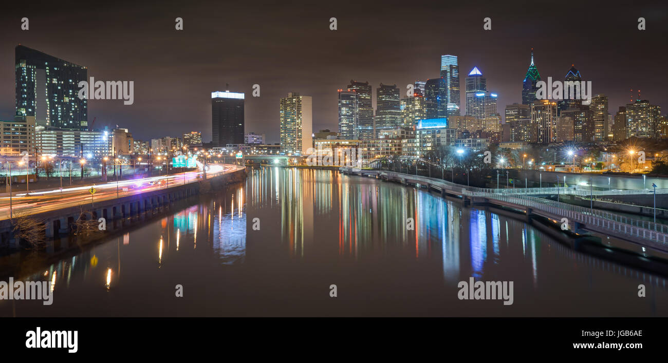 Philadelphia Skyline at night taken from the South Street Bridge Stock ...