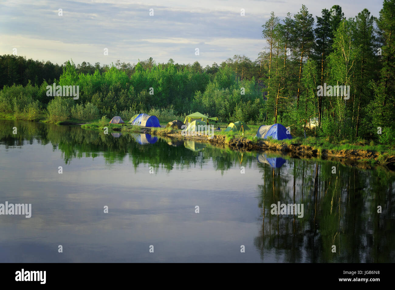 Great campground on the banks of Siberian rivers Vat-Egan Stock Photo ...