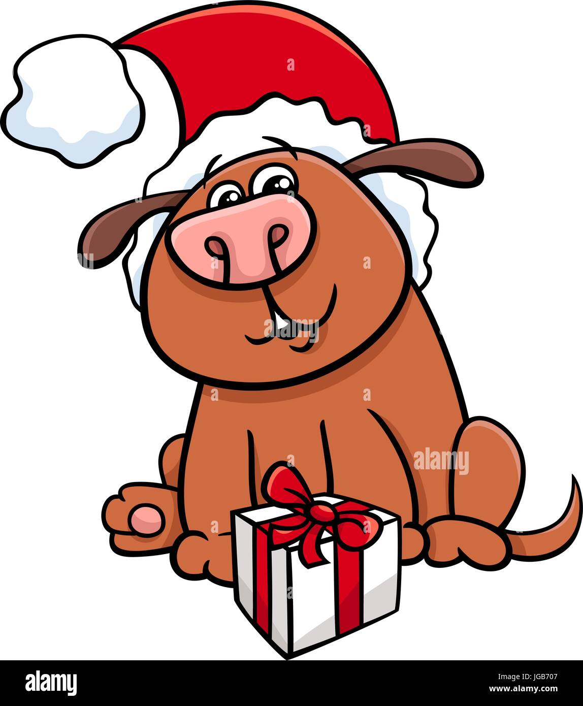 Cartoon Illustration of Dog Animal Character with present on Christmas ...