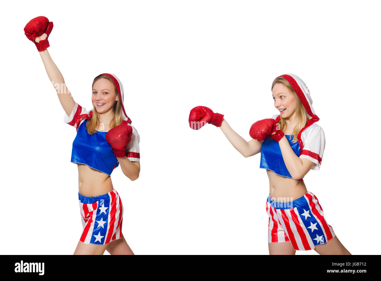 Female boxer isolated on the white background Stock Photo - Alamy