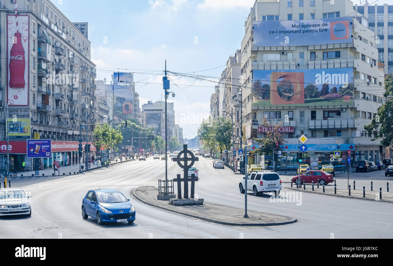 BUCHAREST, ROMANIA - SEPTEMBER 19, 2015. The way called "Magheru", main ...