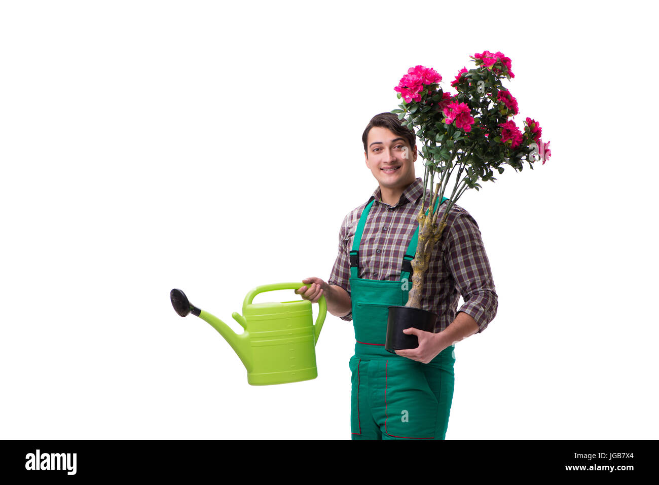 Young man gardener isolated on white Stock Photo - Alamy