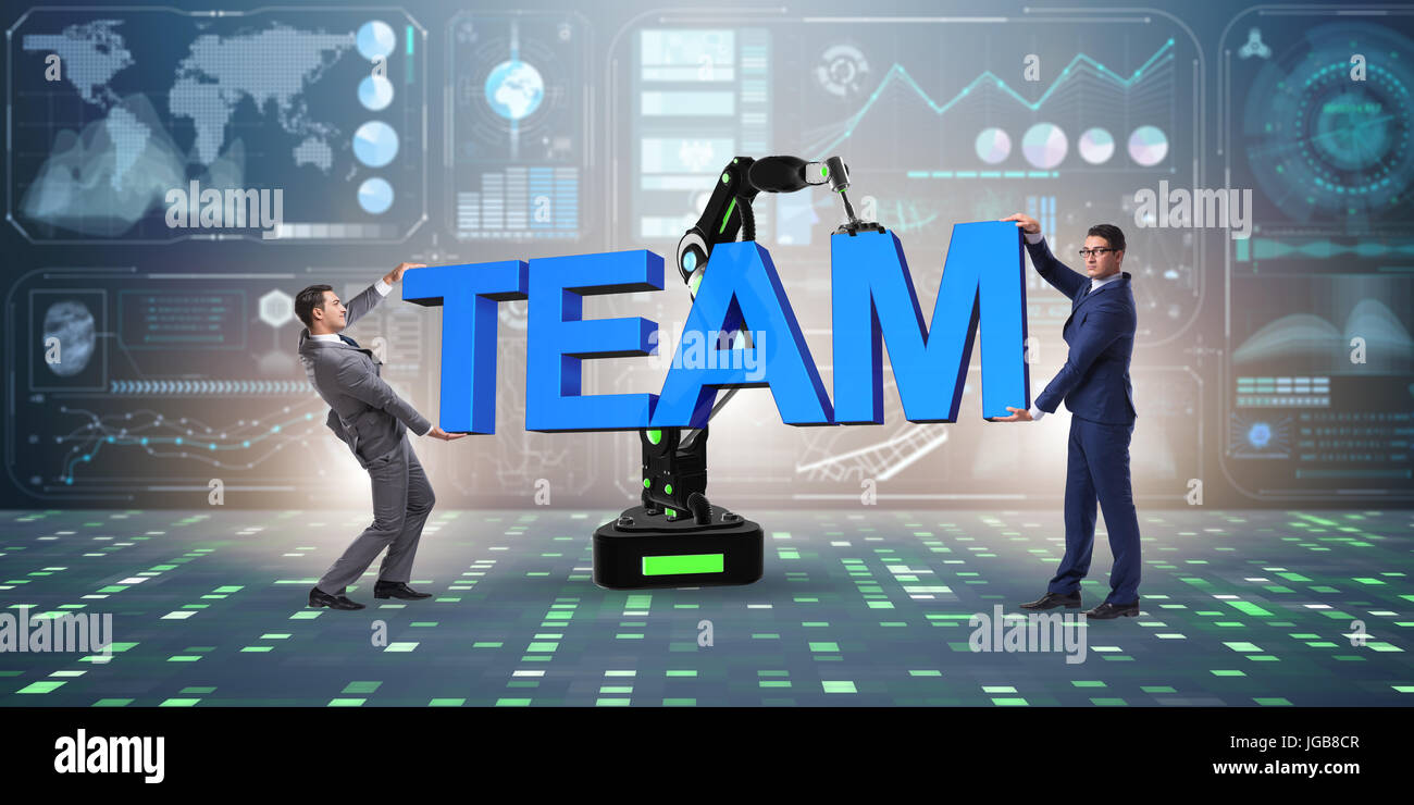 Teamwork concept with businessman and robotic arm Stock Photo - Alamy