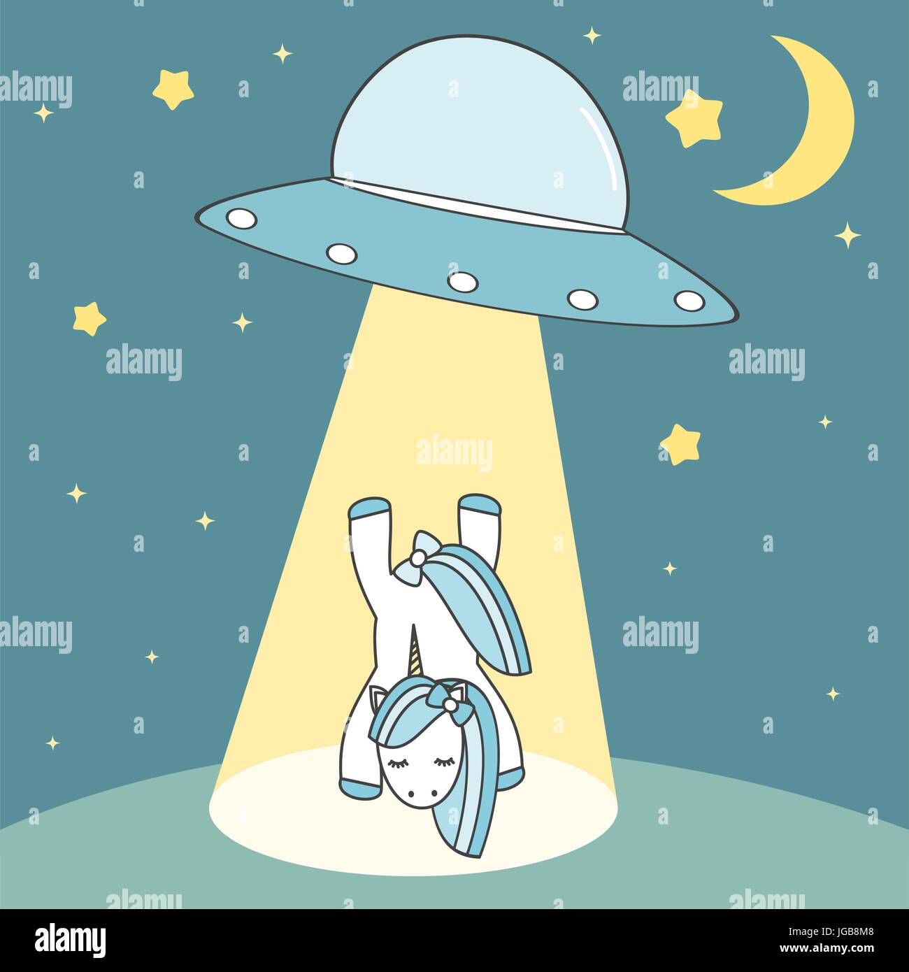 unicorn abducted by ufo cute cartoon vector illustration Stock Vector ...