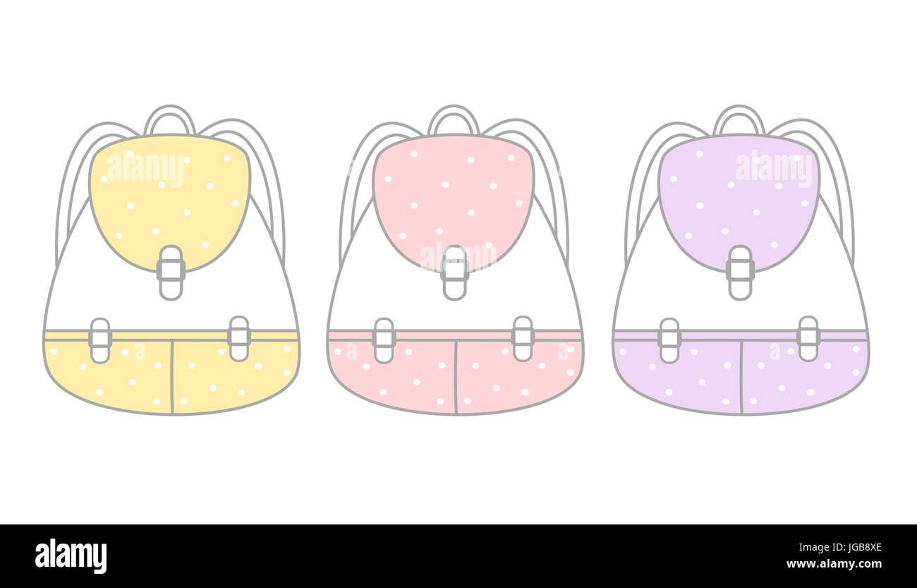 cute cartoon yellow pink and violet backpack set vector illustration ...