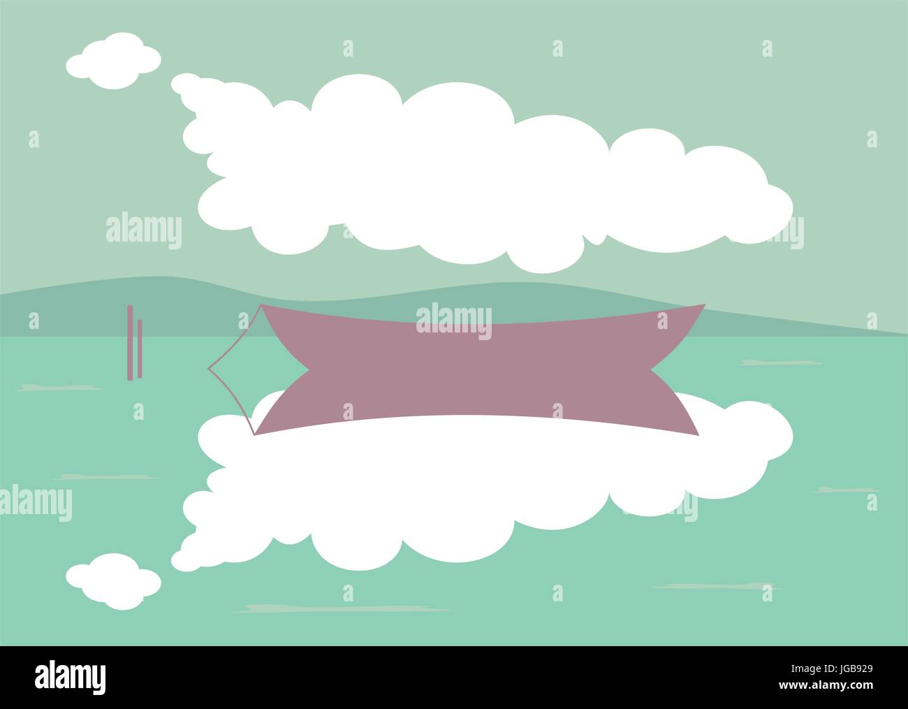 cute cartoon floating boat on th surface of the sea with clouds and ...