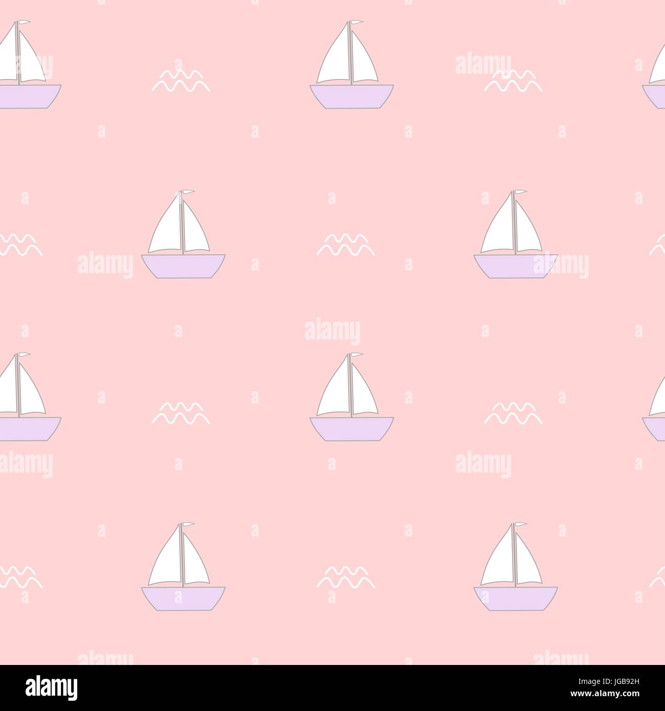 cute lovely cartoon boat on pink background seamless vector pattern ...