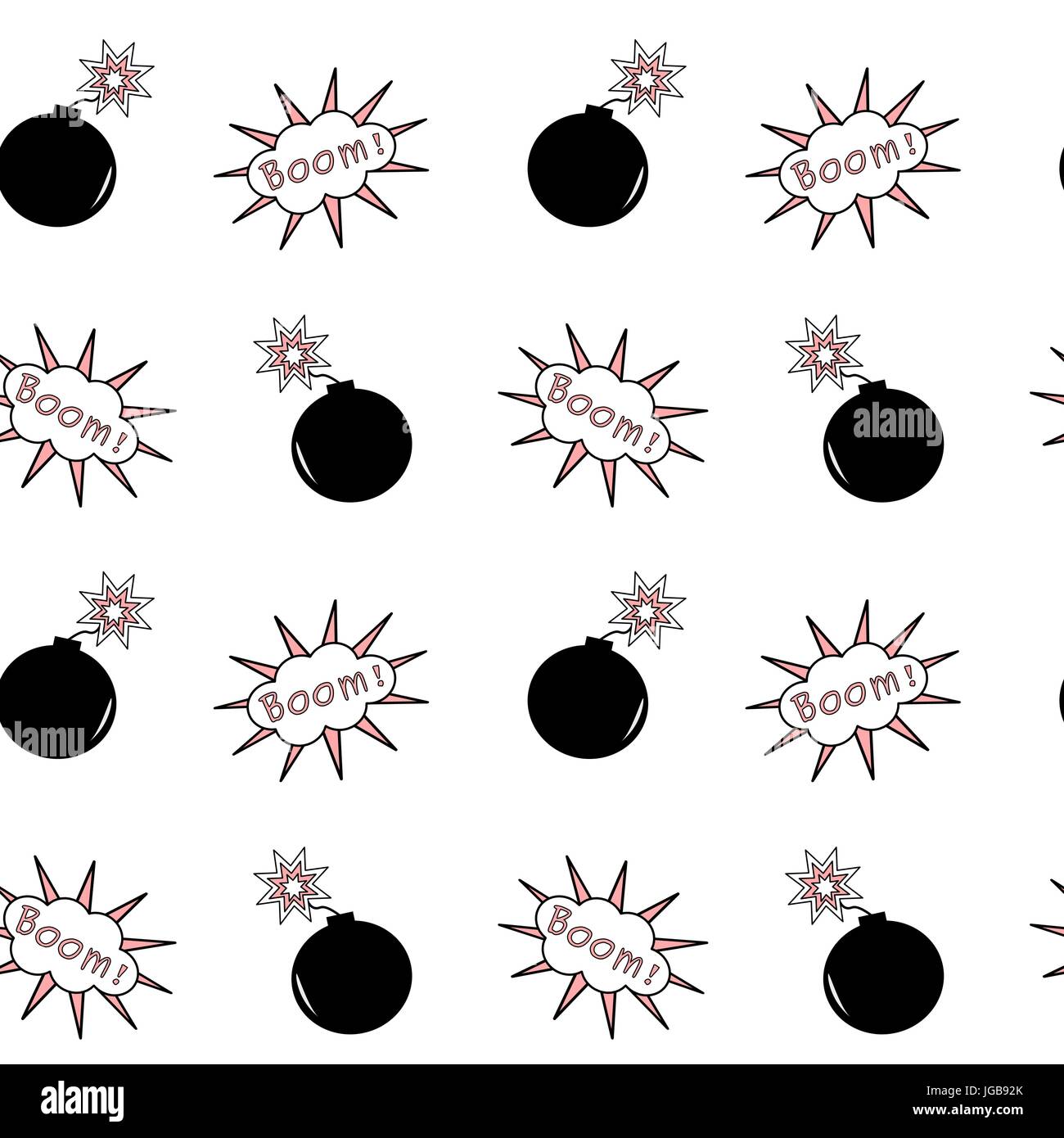 black white pink cartoon bombs with comic speech bubbles with explosion ...