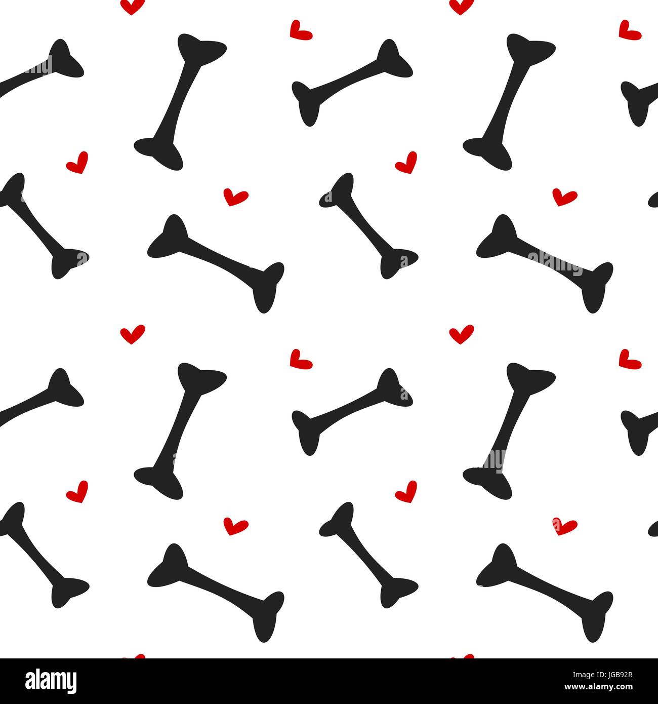 cute black bones and red hearts seamless vector pattern background ...