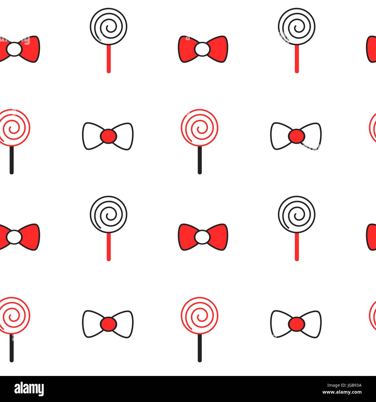 cute black white red cartoon bow ribbon and lollipop seamless vector ...