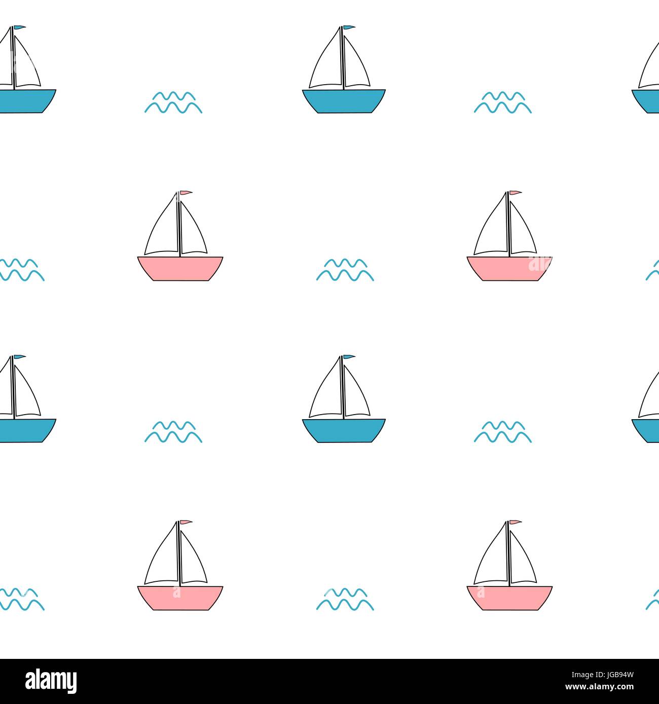 cute pink and blue cartoon boats seamless vector pattern background ...