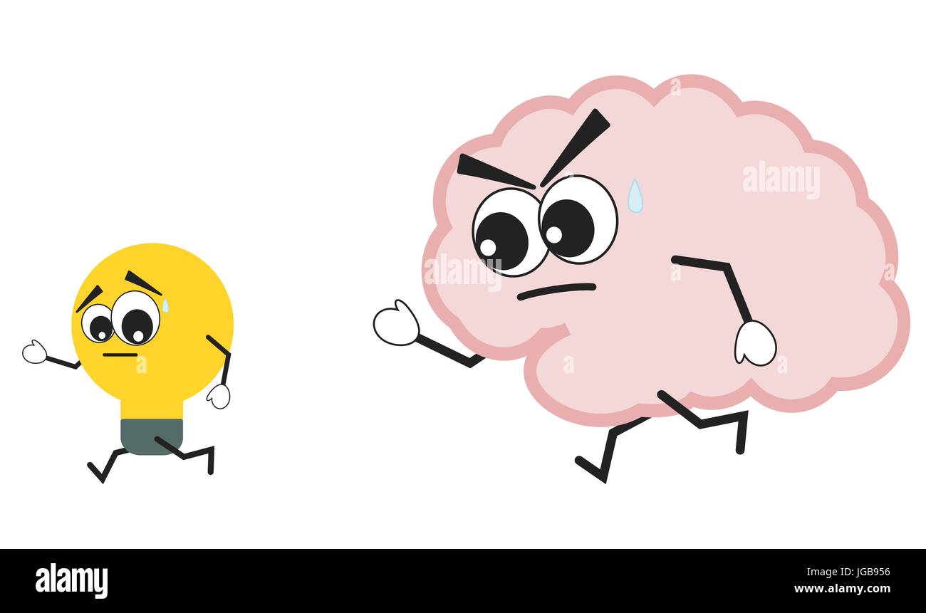 cartoon brain hunting idea cute funny concept vector illustration Stock ...