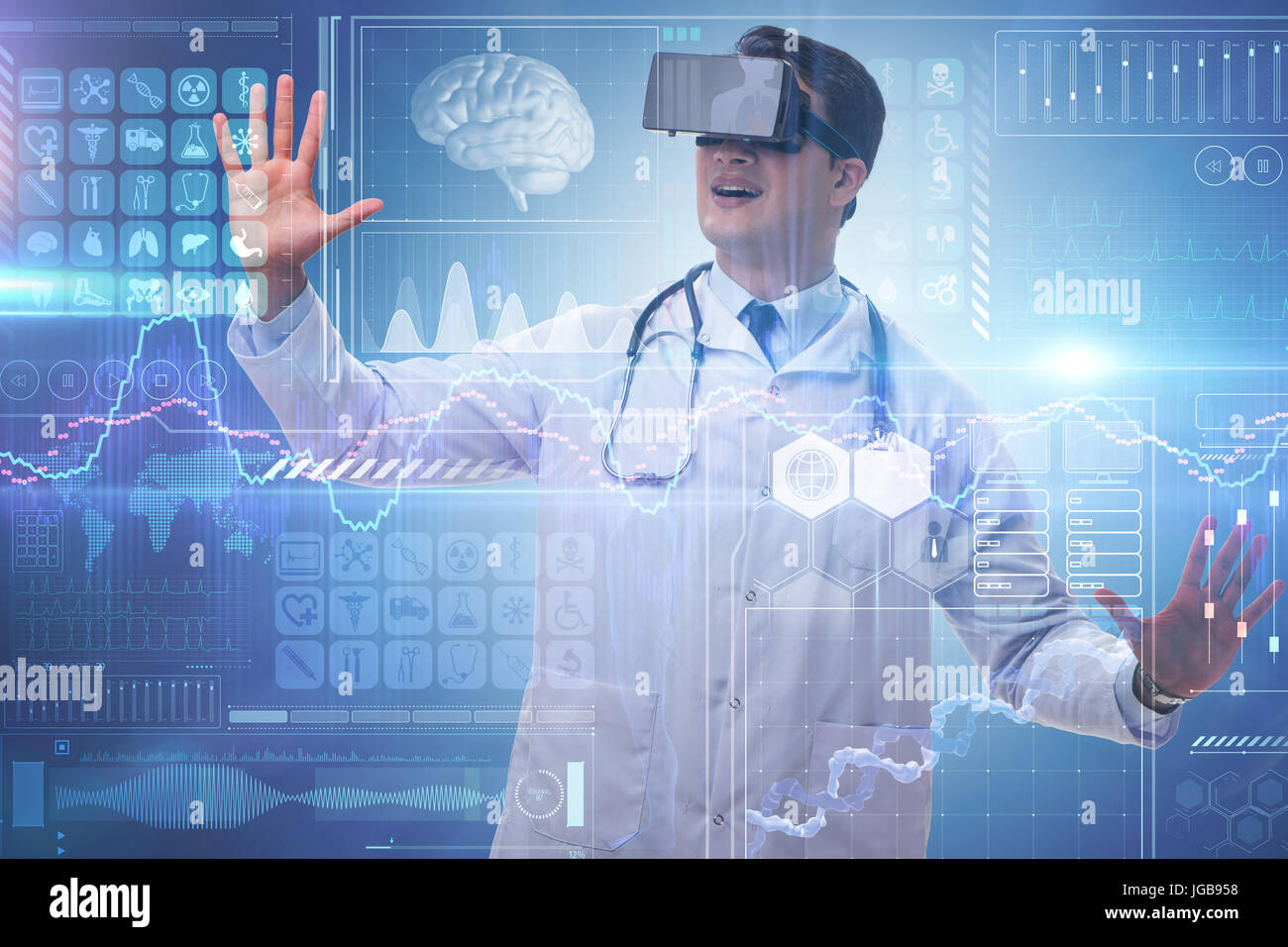Doctor examining x-ray images using virtual reality glasses Stock Photo ...