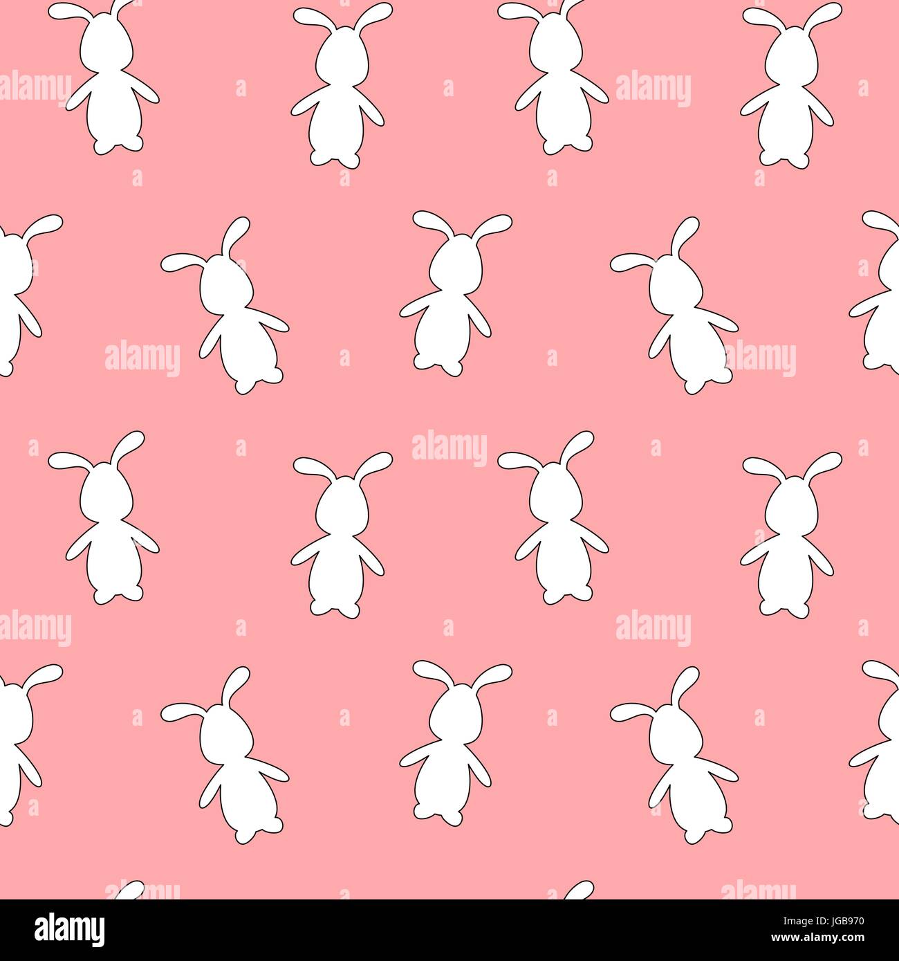 cute white pink bunny silhouette on pink background seamless vector ...