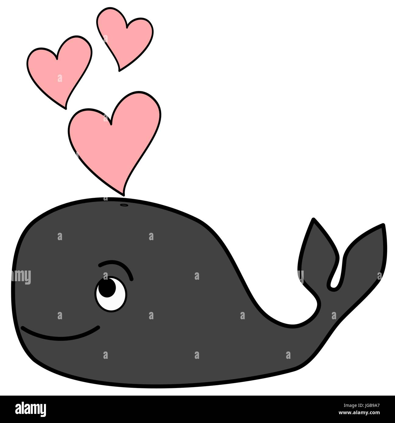 cute cartoon whale with pink hearts vector illustration Stock Vector ...
