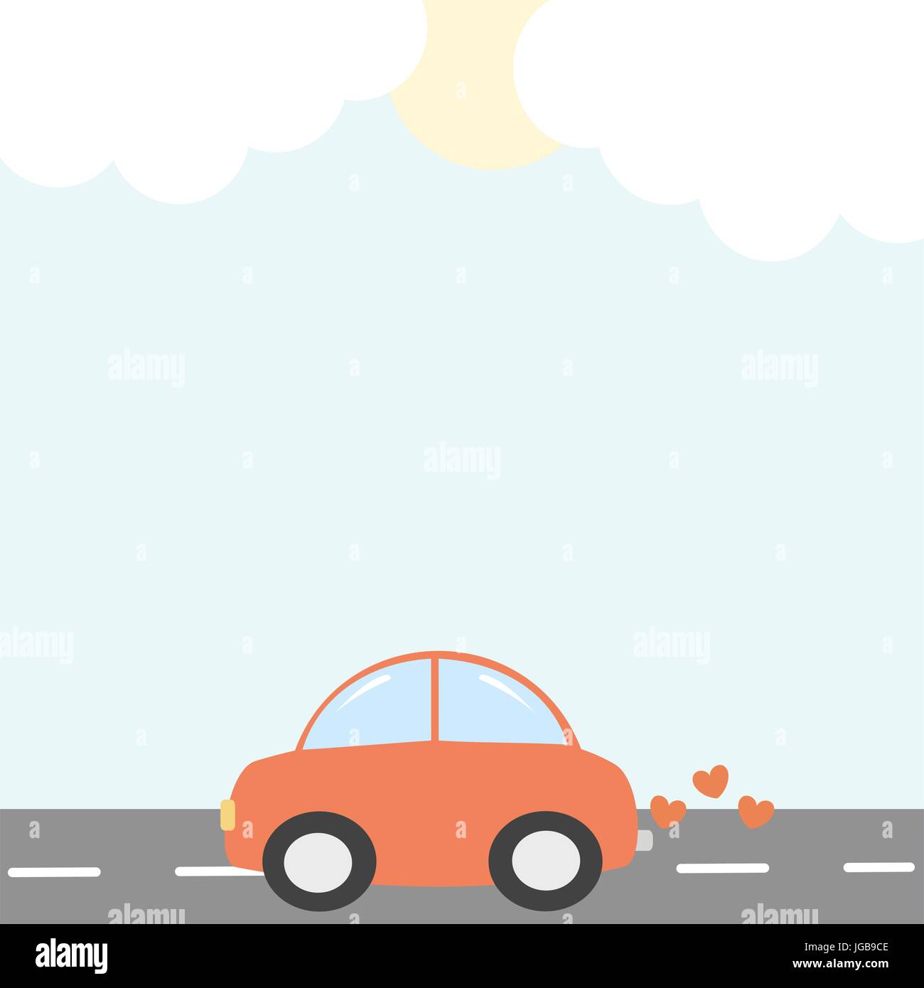 cartoon red car with hearts frame vector background illustration Stock ...