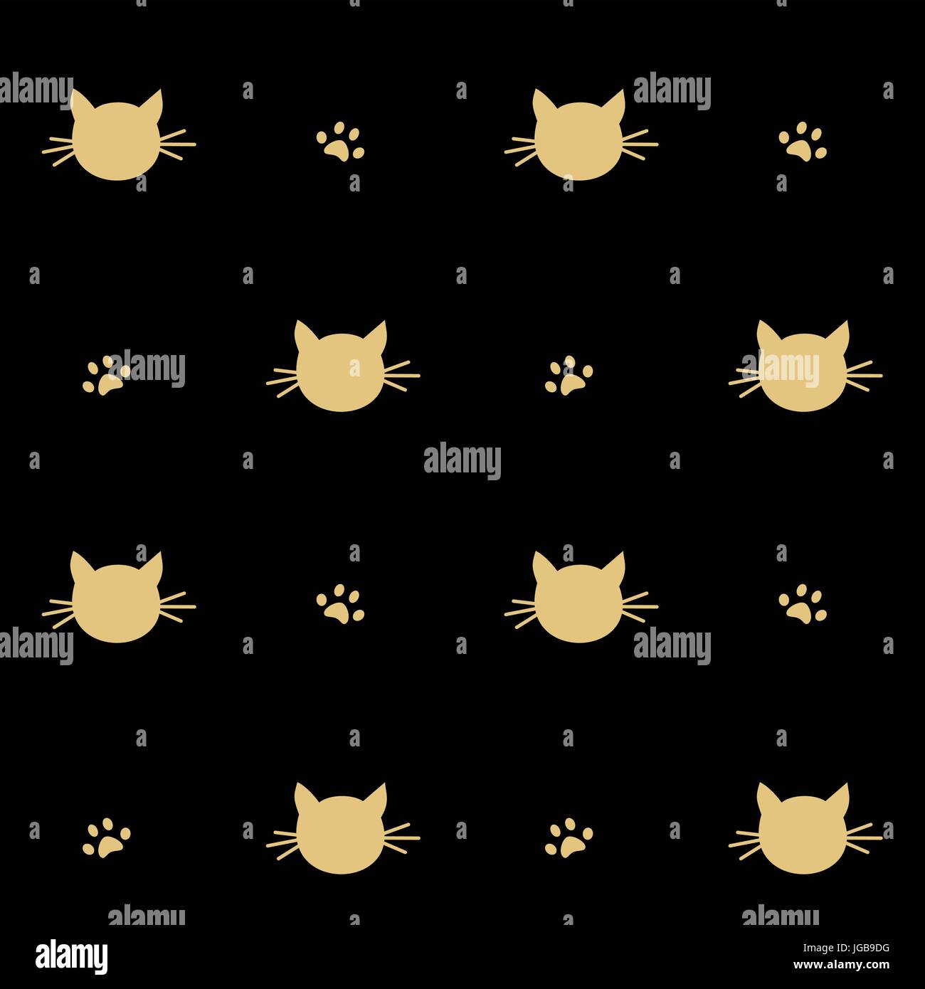 cute gold cats silhouette seamless vector pattern background ...
