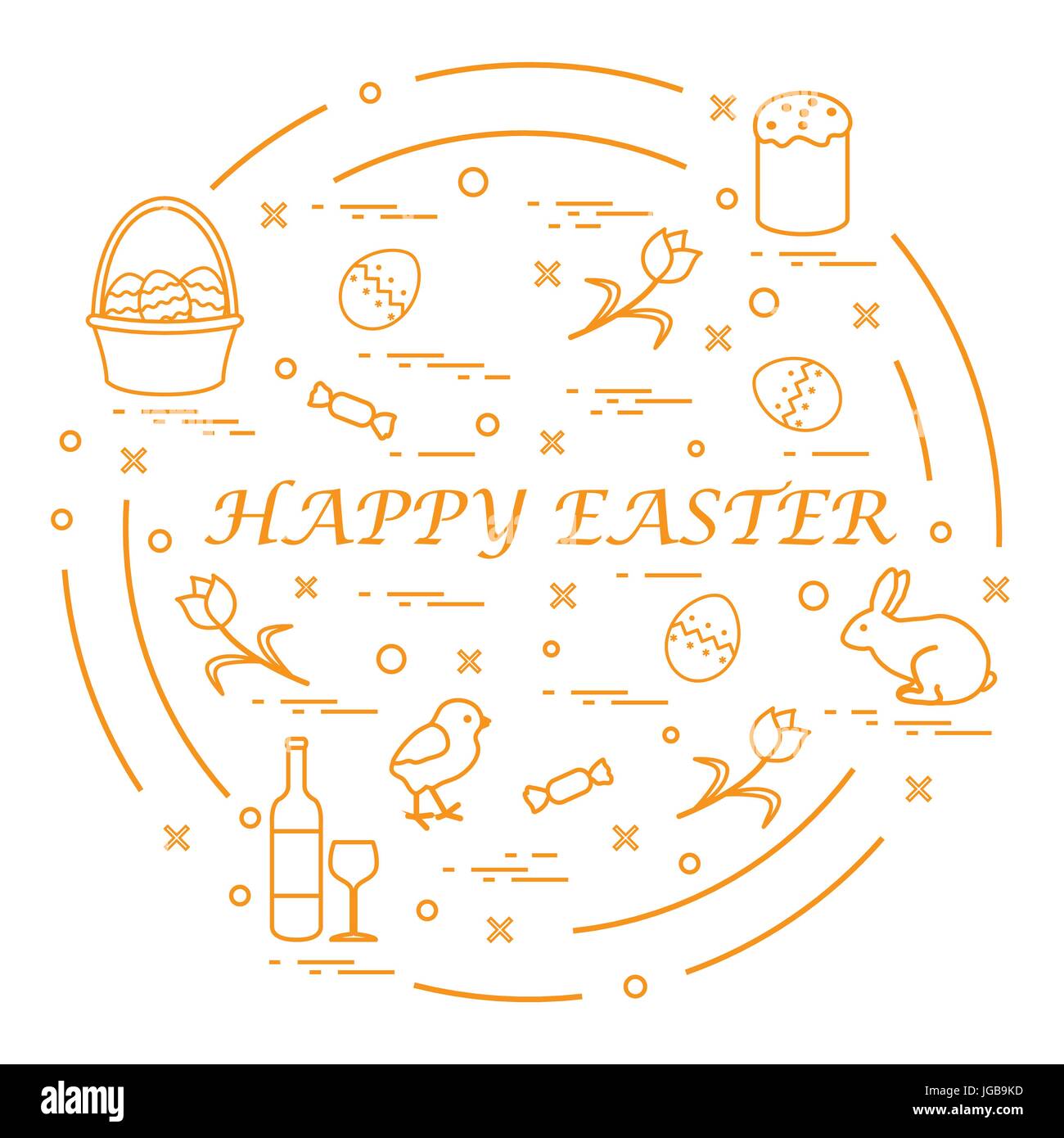 Cute vector illustration with different symbols for Easter arranged in ...