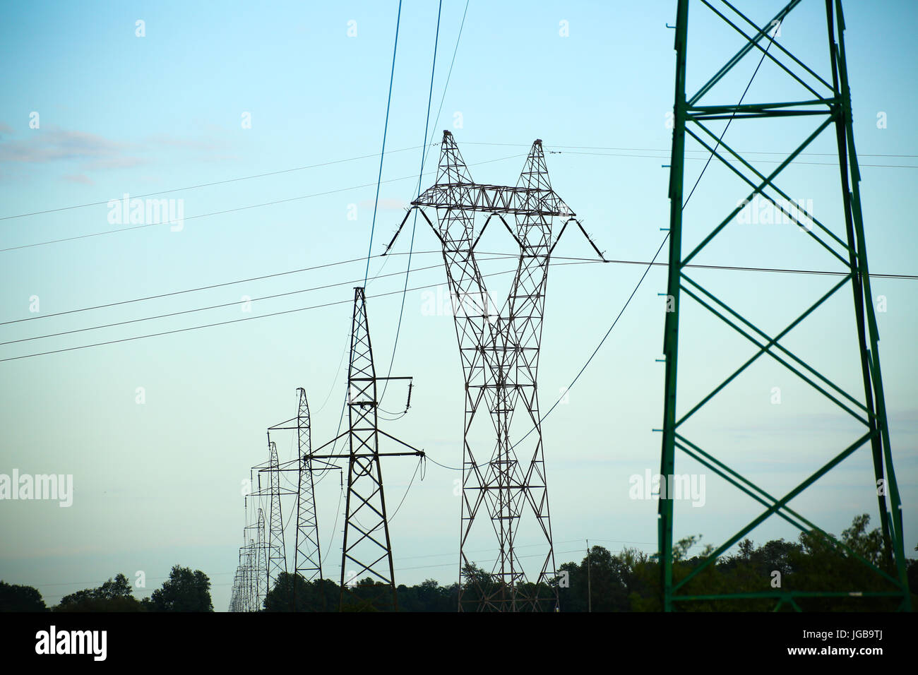 Electricity power lines in rural landscape Stock Photo - Alamy