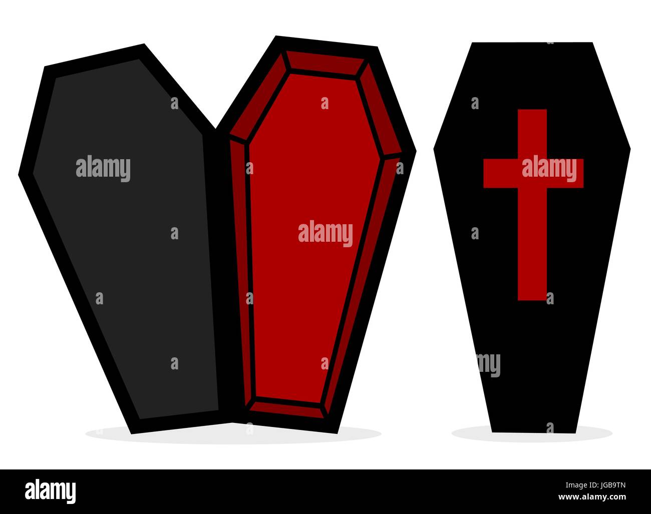 cartoon black red coffin isolated on white background vector ...