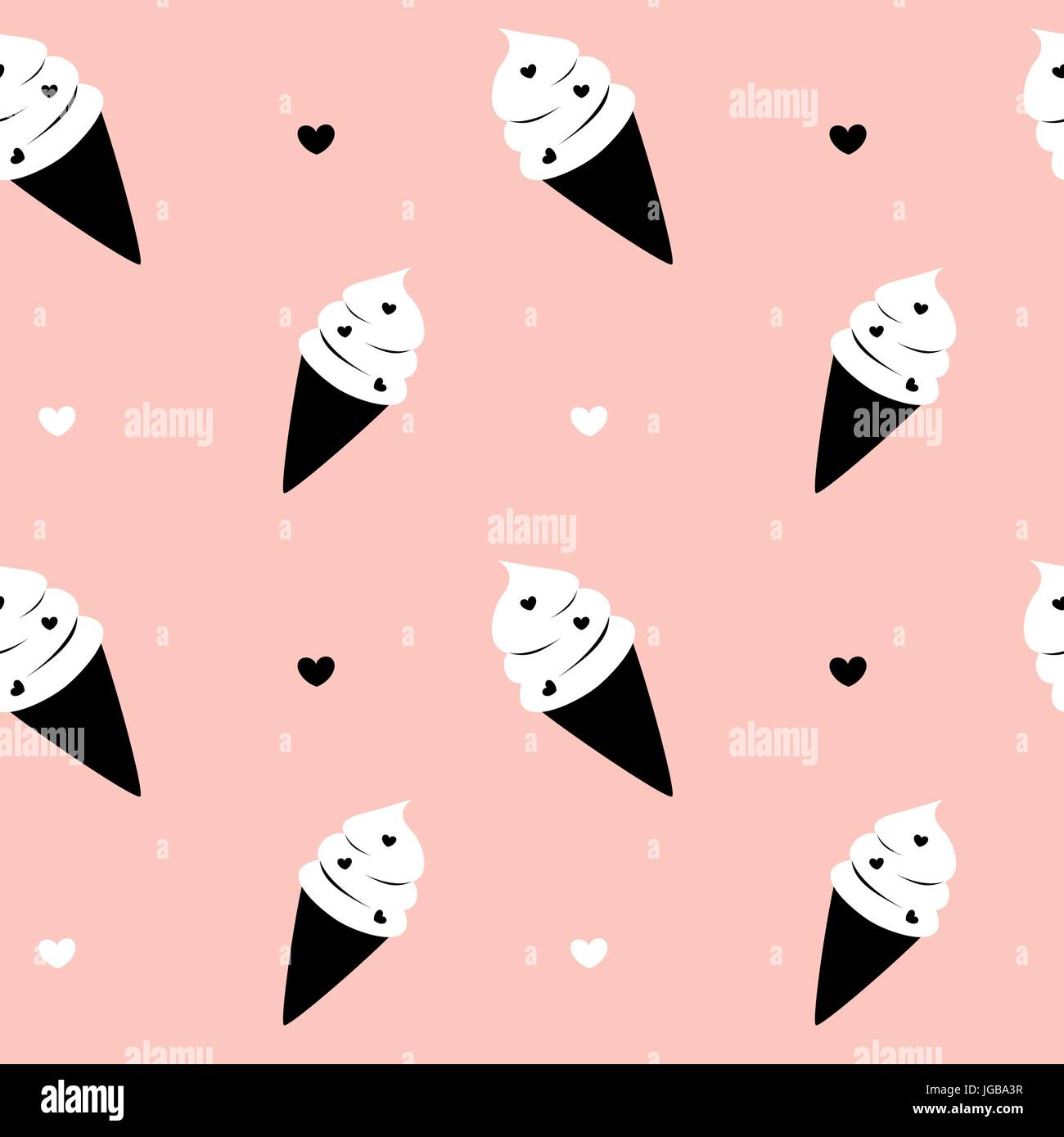 black white pink cute ice cream seamless vector pattern background ...