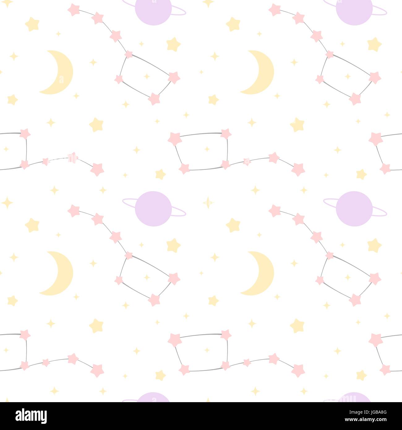 cute cartoon constellation with stars and moon and planet seamless ...