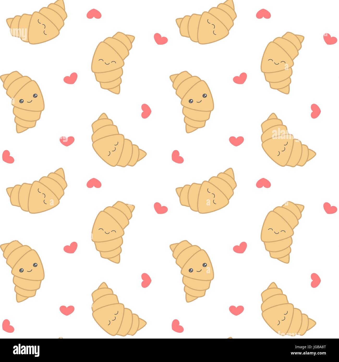 cute cartoon croissant seamless vector pattern background illustration ...