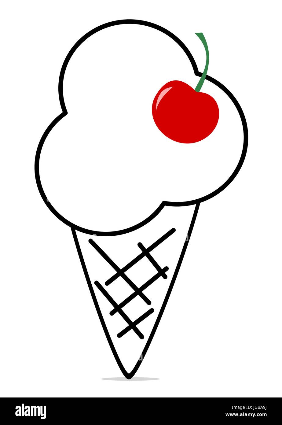 cute cartoon black white red ice cream with cherry vector illustration ...