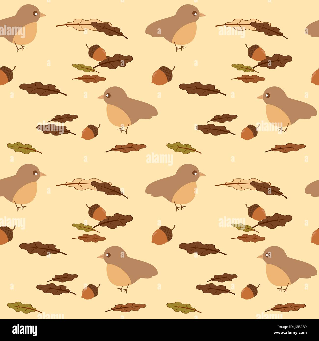 cute bird and leaves and acorns seamless vector pattern background ...
